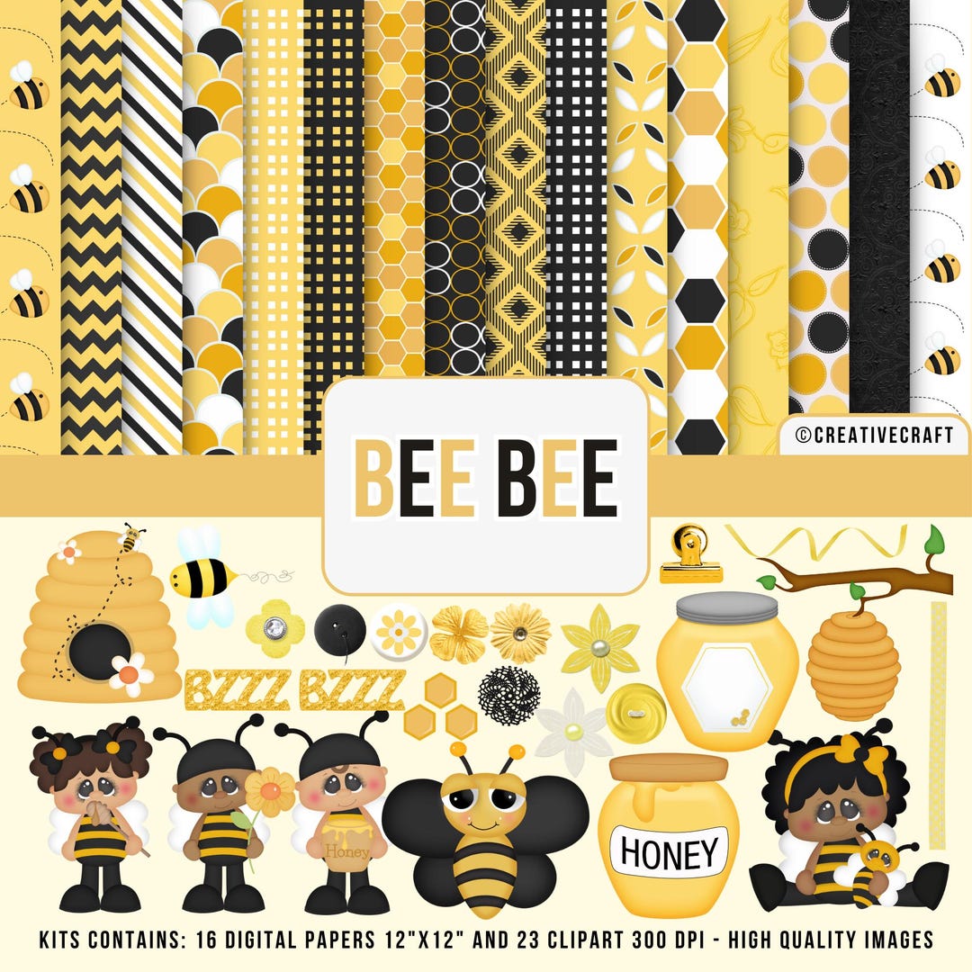 Kit Honey Bee Digital Paper and Clipart 300 DPI Maximum Quality,honey ...