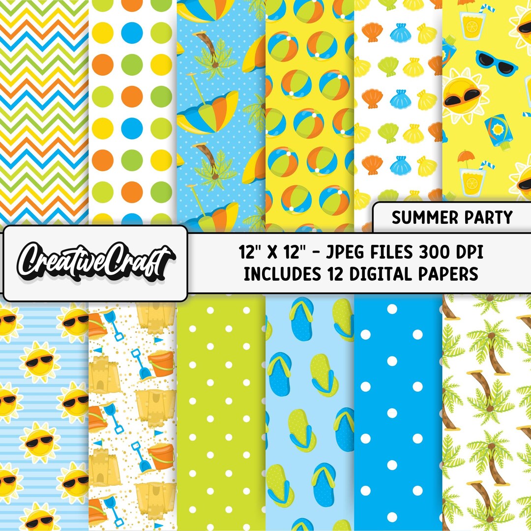 12 Beach Party Digital Papers, Summer Party Backgrounds, Tropical ...