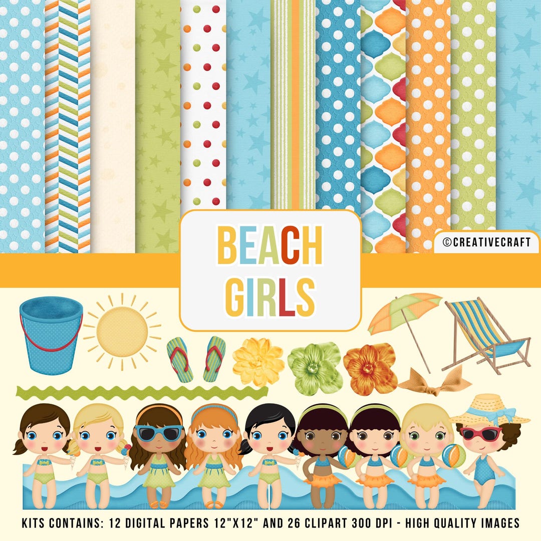 Kit Beach Party Digital Paper and Clipart 300 DPI Maximum Quality ...