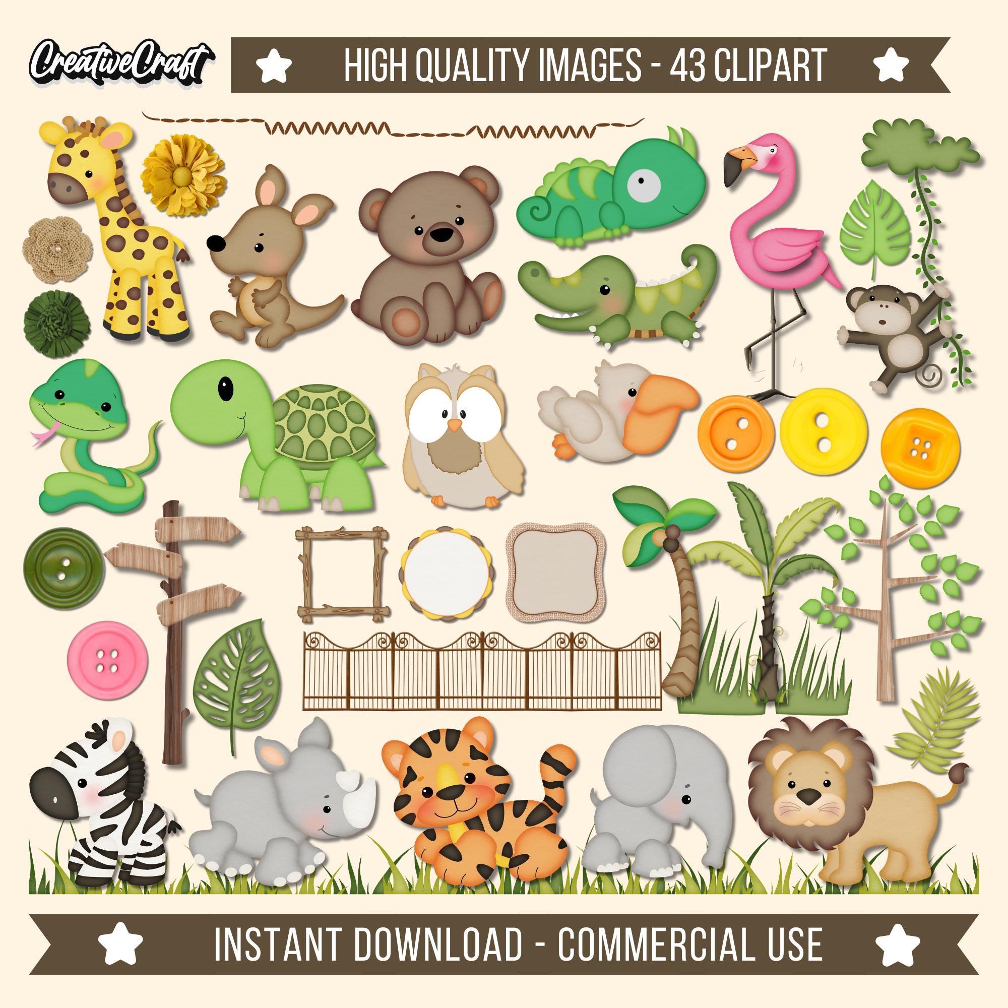 Kit Zoo Animals Digital Paper and Clipart 300 DPI Maximum Quality, Zoo ...