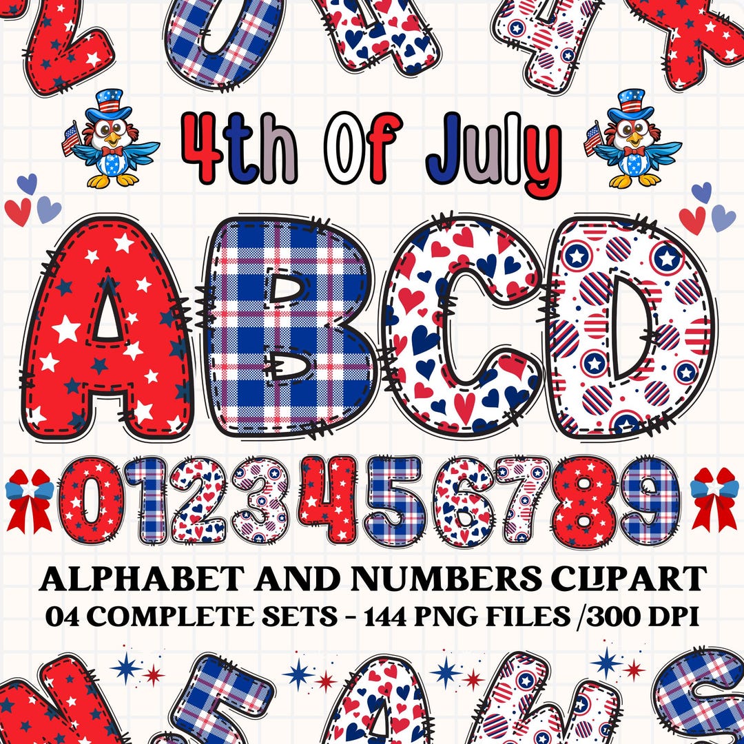 Alphabet Png Clipart July 4th, Doodle Letters July 4th, Independence ...