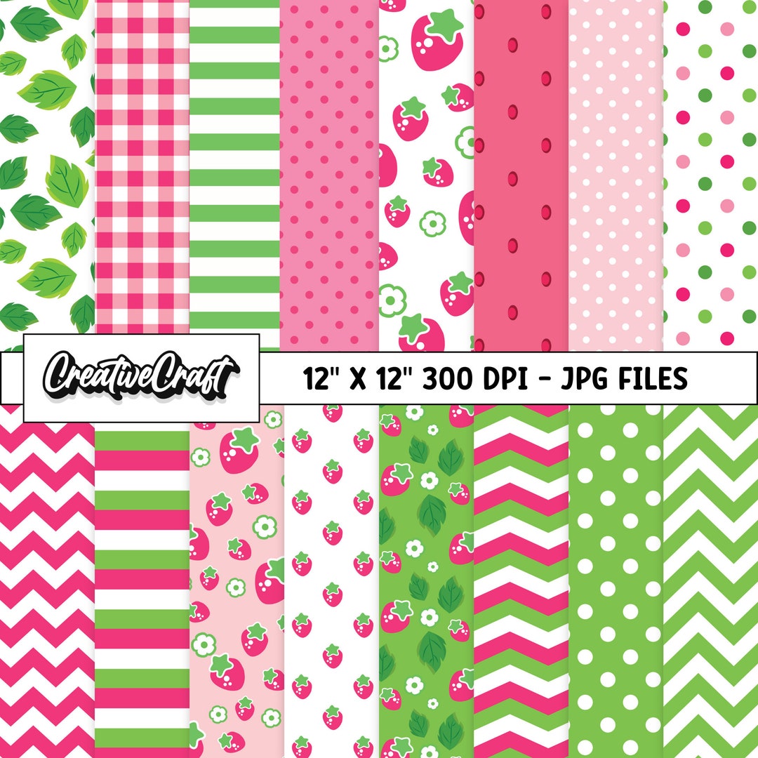 16 Strawberry Fruit Digital Papers 300 DPI Maximum Quality, Strawberry ...