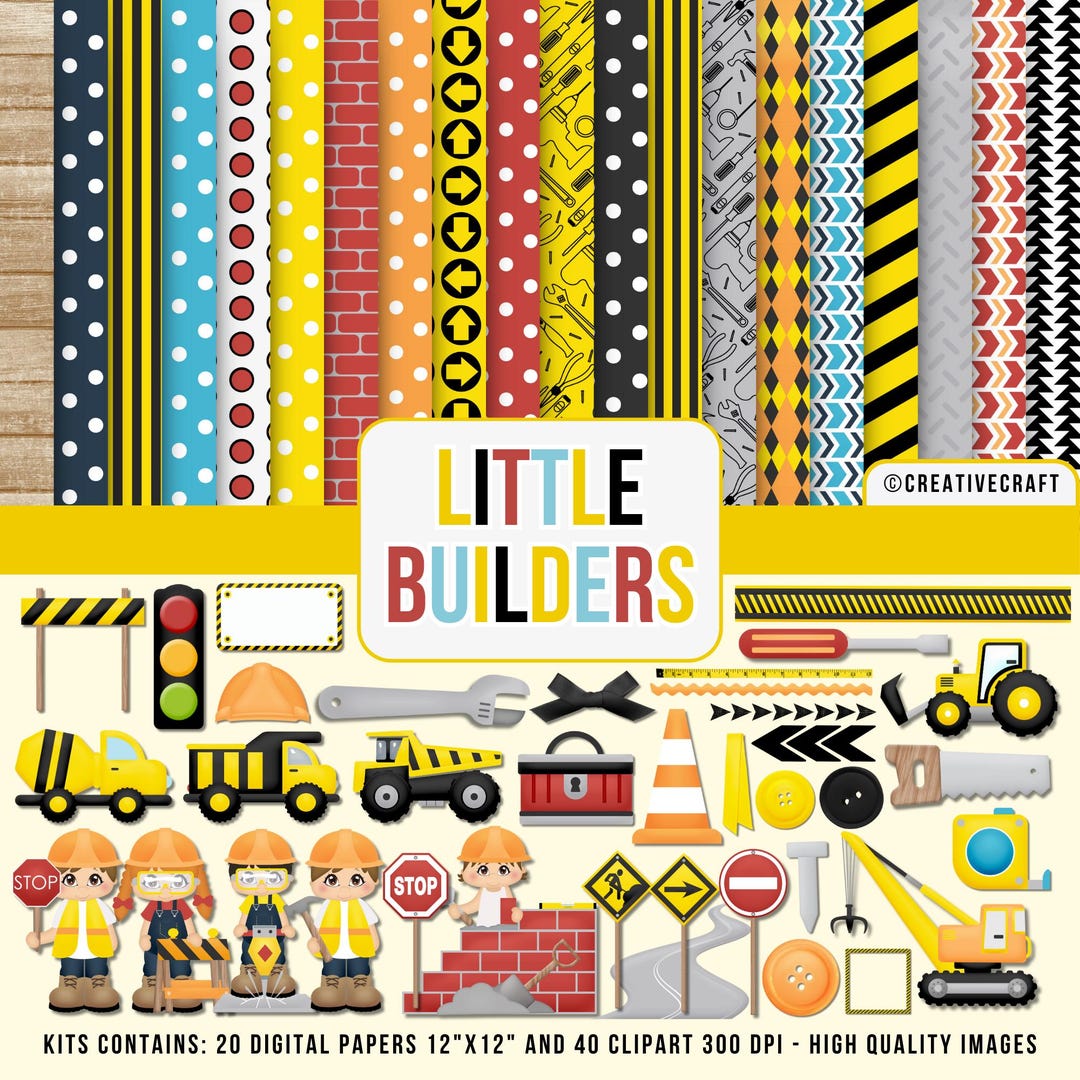 Kit Construction Digital Paper and Clipart 300 DPI Maximum Quality ...