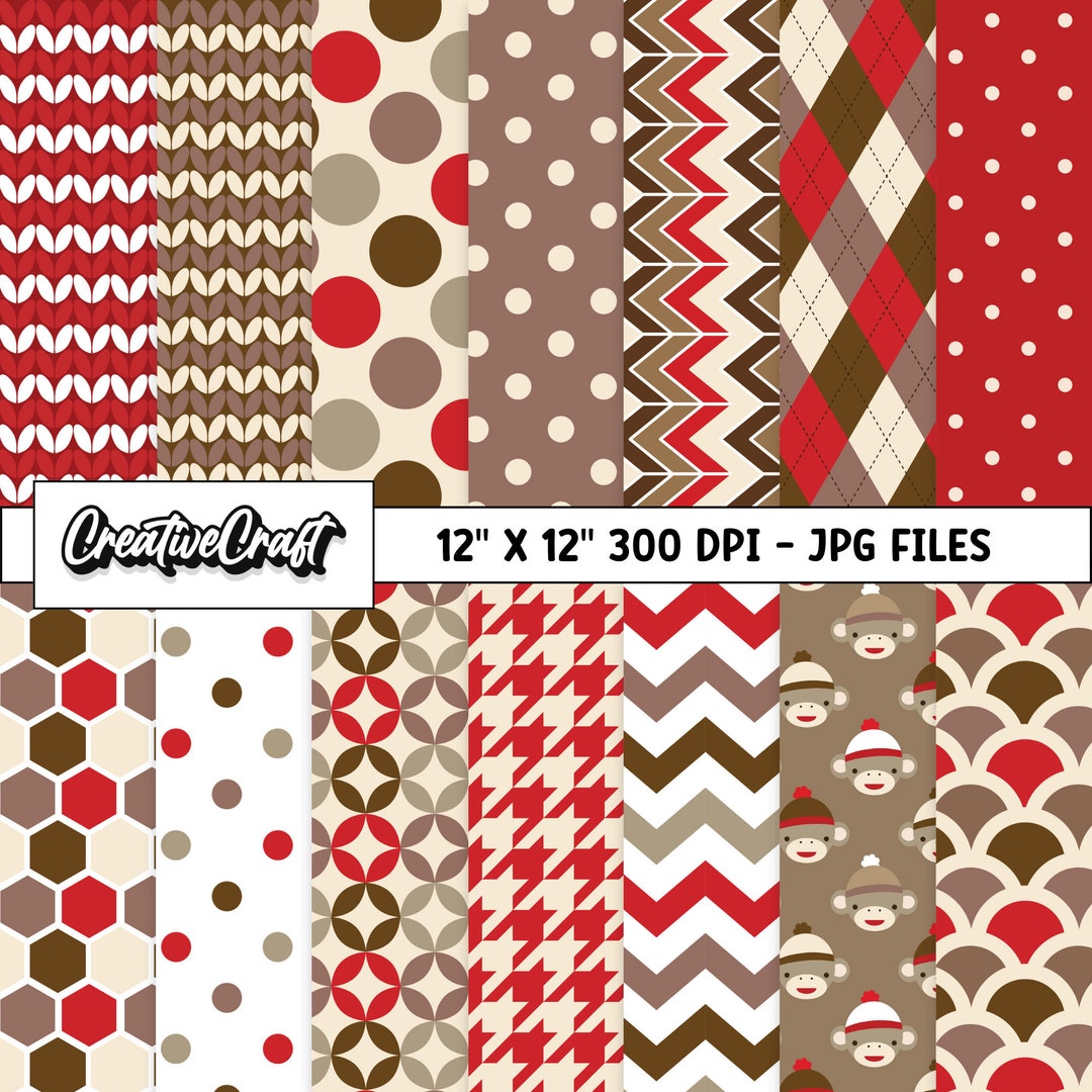 14 Sock Monkey Digital Papers 300 DPI Highest Quality, Sock Monkey ...