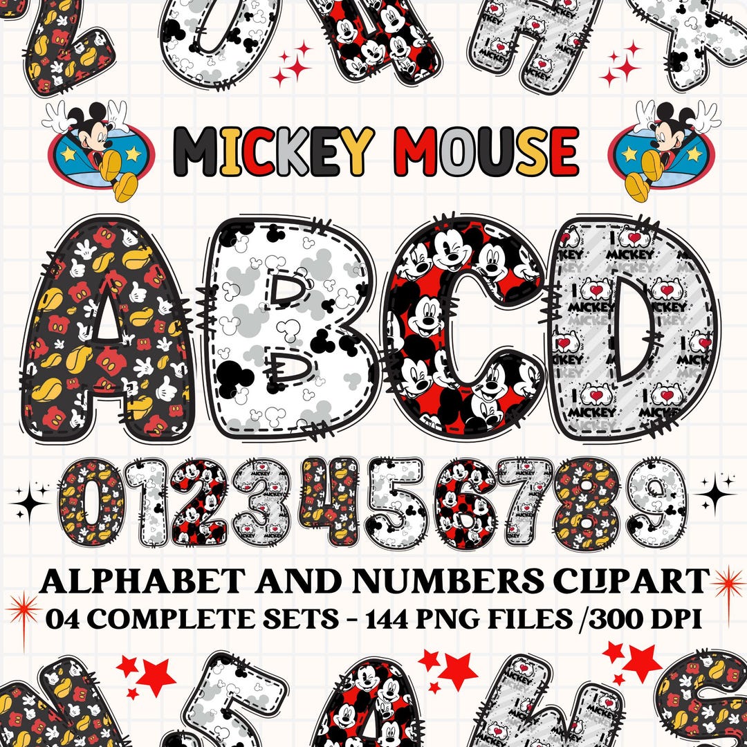 Mickey Mouse Alphabet Clipart PNG. 4 Styles With Mickey Mouse Cliparts ...