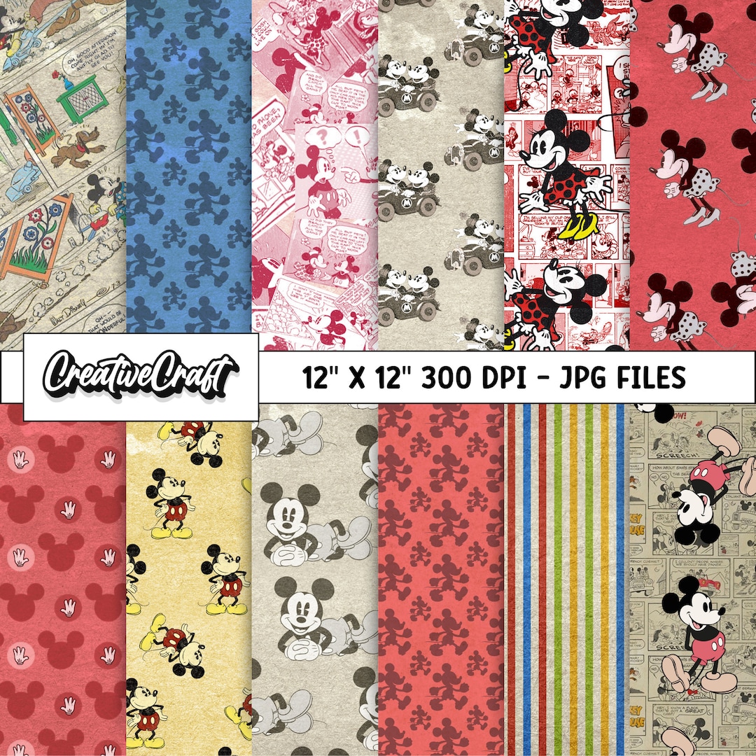 12 Mickey Vintage Digital Papers 300 DPI Maximum Quality, Mickey ...