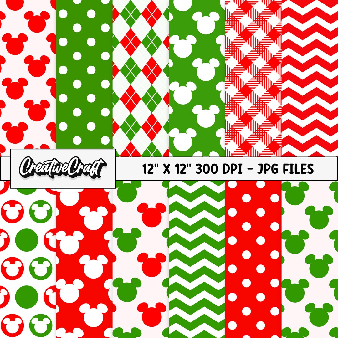 12 Mickey Christmas Digital Papers 300 DPI Maximum Quality, Mickey ...
