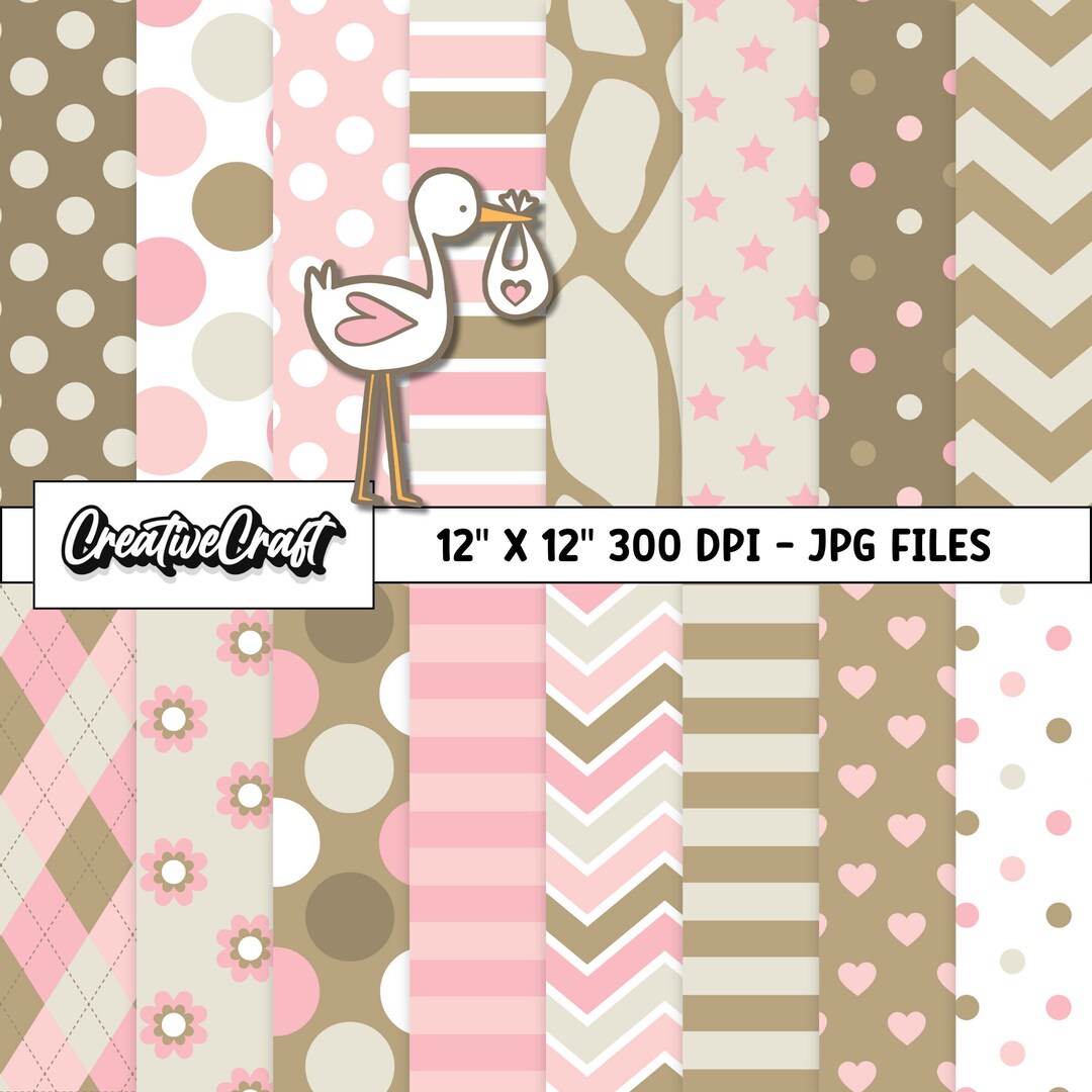 16 Baby Girl Digital Papers 300 DPI Maximum Quality, Baby Shower ...