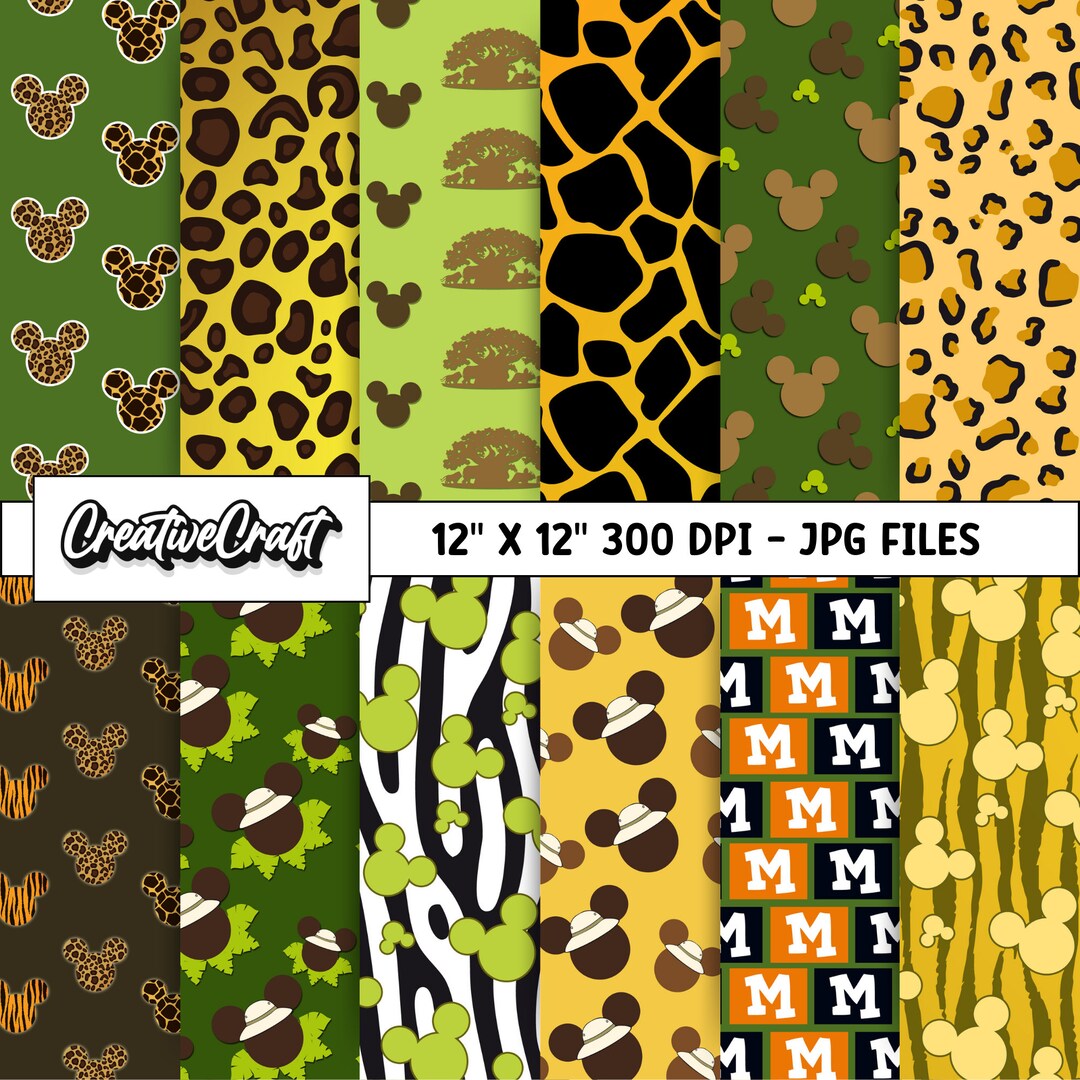 12 Mickey Safari Digital Papers 300 DPI Maximum Quality, Mickey ...