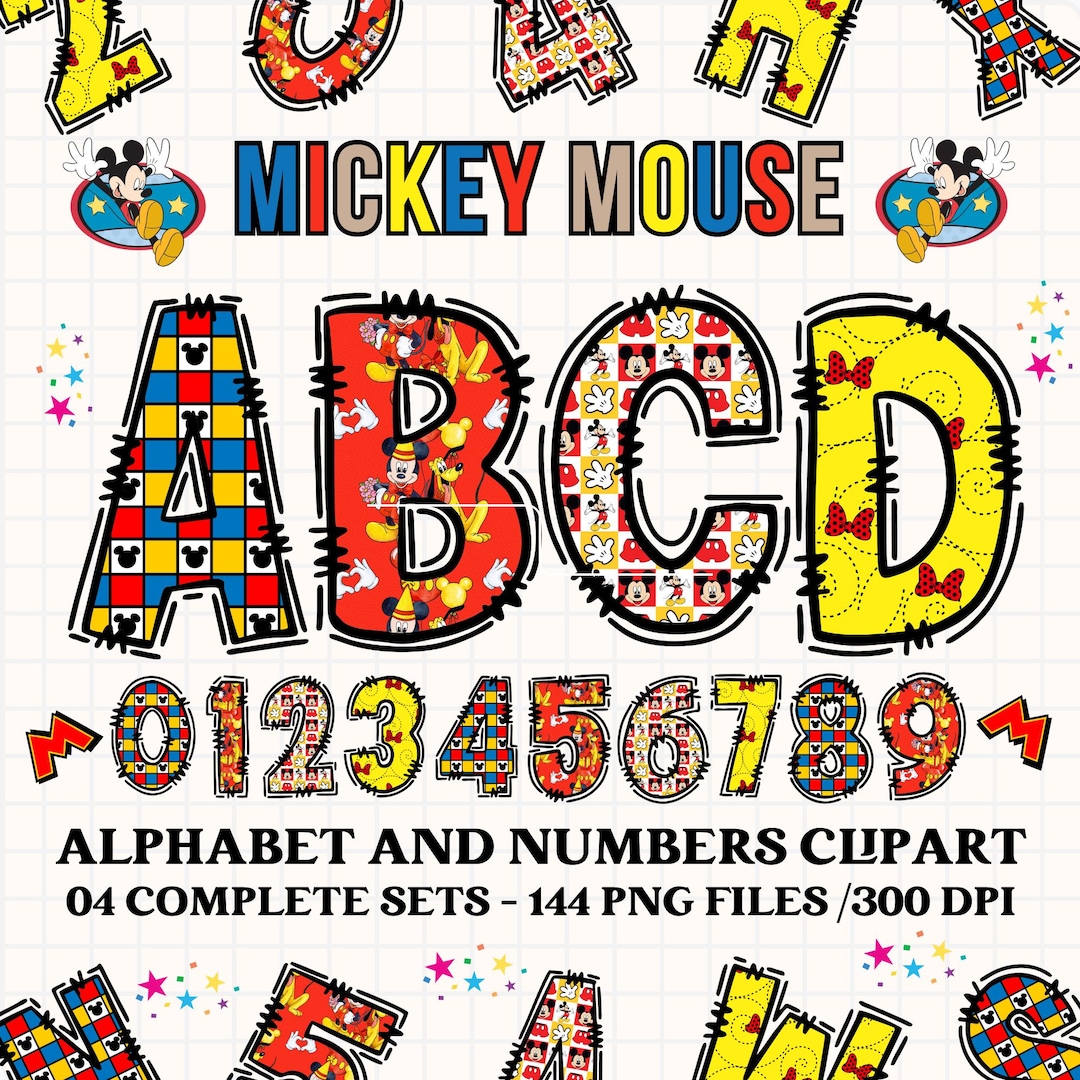Mickey Mouse Alphabet Clipart PNG. 4 Styles With Mickey Mouse Cliparts ...