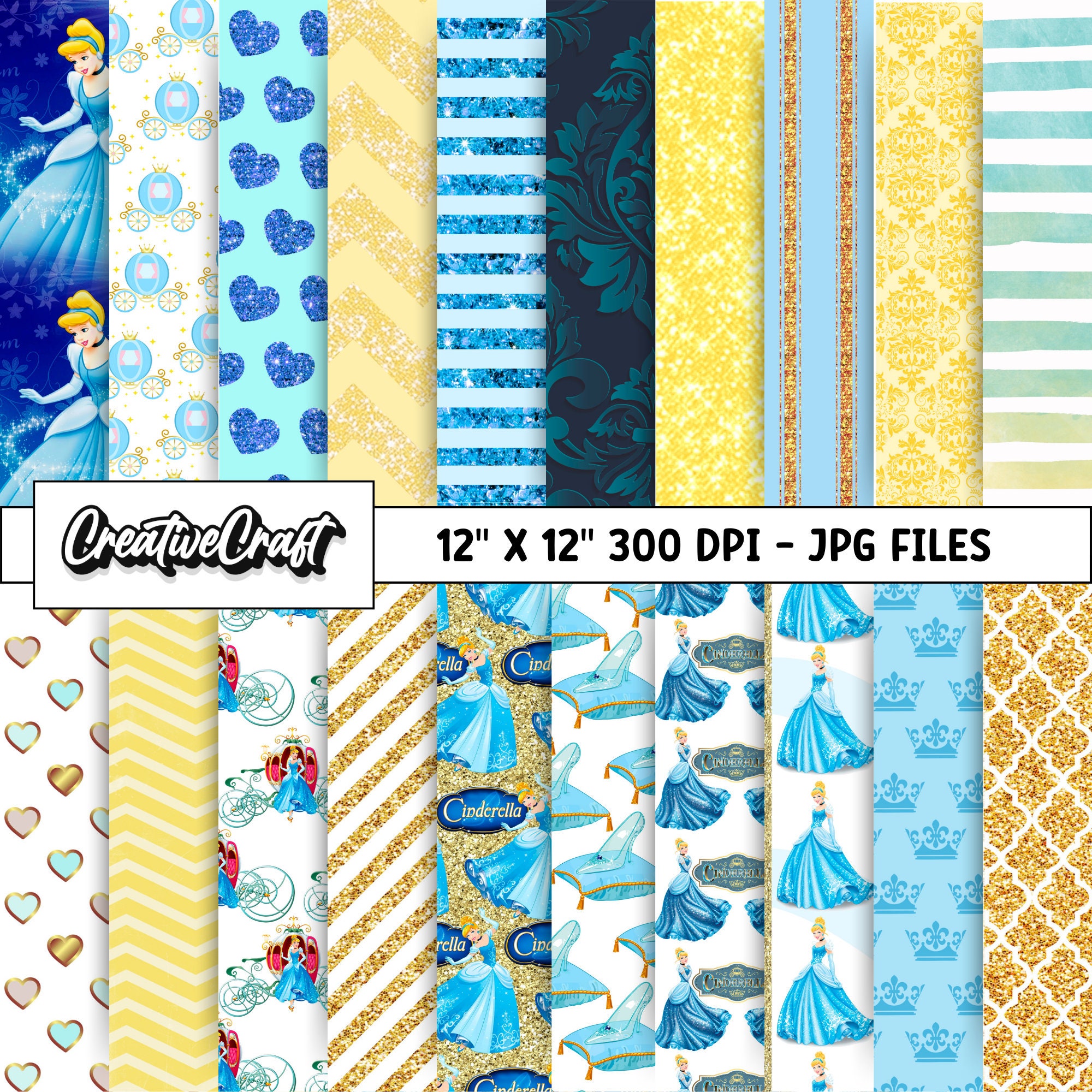 20 Princess Cinderella Digital Papers 300 DPI Maximum Quality ...