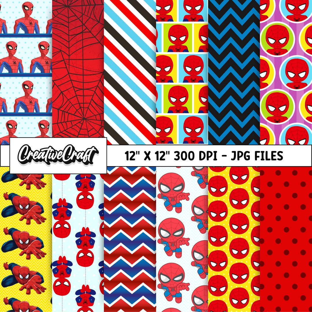 12 Spiderman Superhero Digital Papers 300 DPI Maximum Quality ...