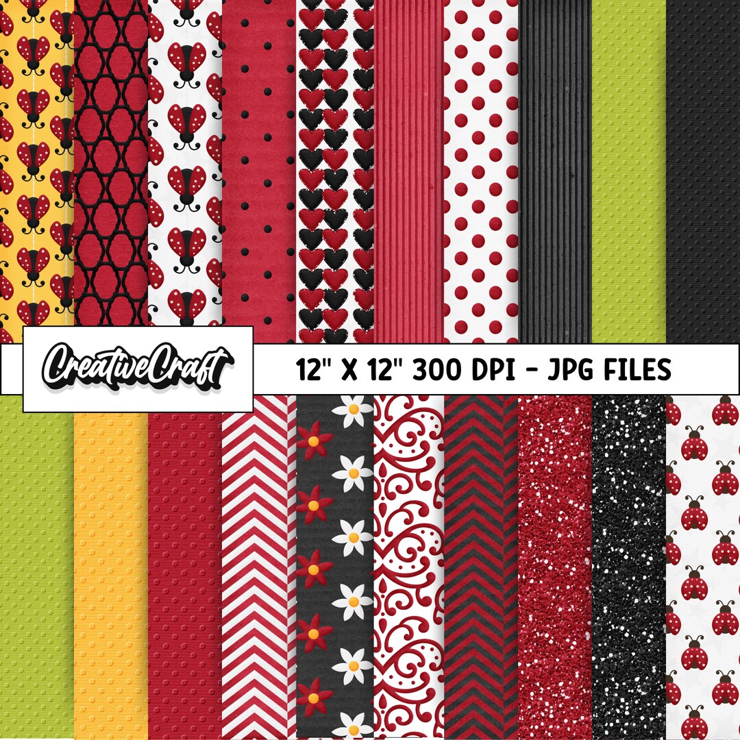 20 Ladybug Digital Papers 300 DPI Maximum Quality, Ladybug Scrapbooking ...