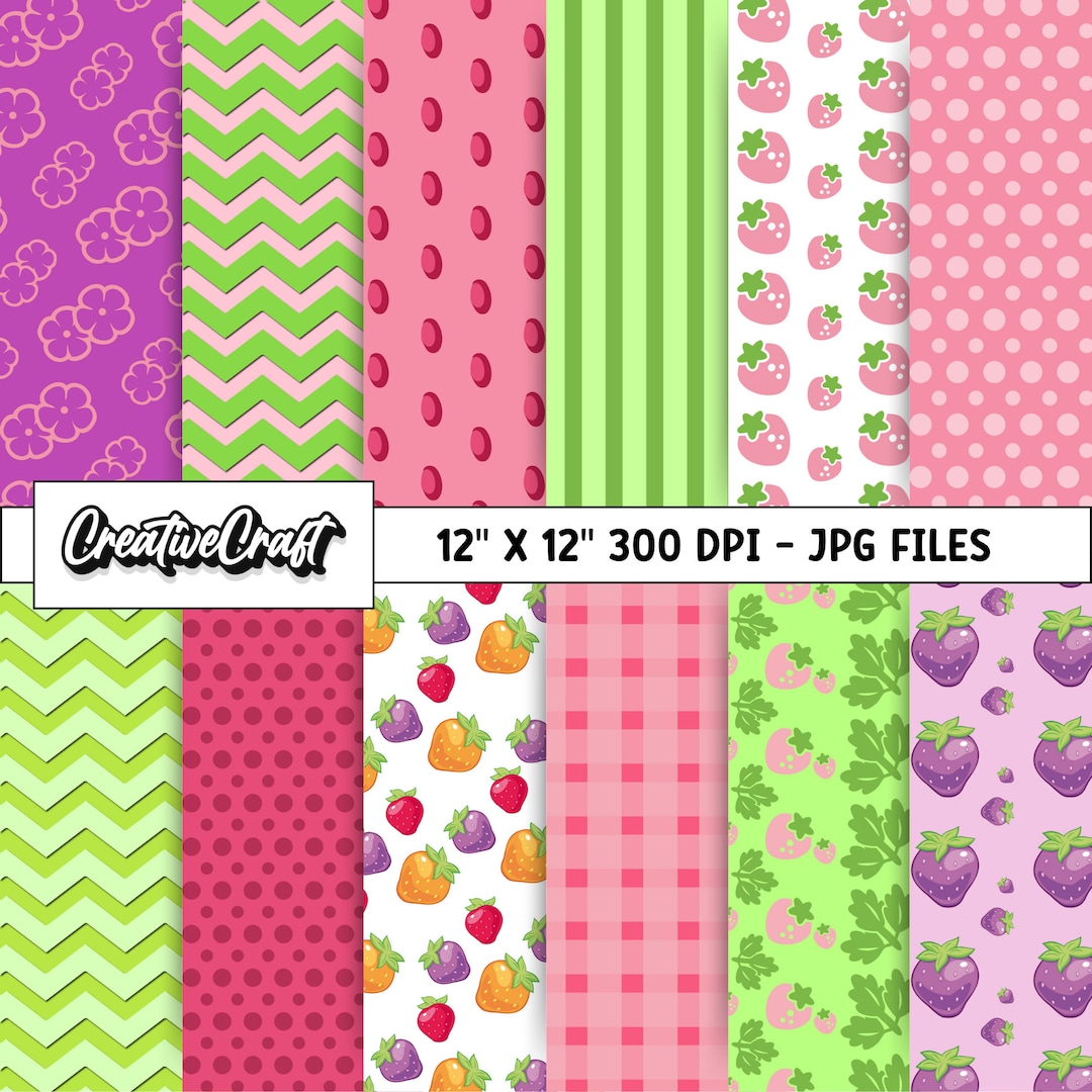 12 Strawberry Fruit Digital Papers 300 DPI Maximum Quality, Strawberry ...