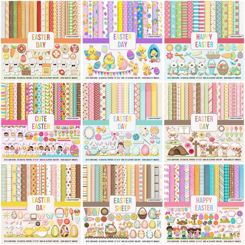 Easter Mega Bundle Digital Papers & Clipart, Spring Party Printable Kit ...