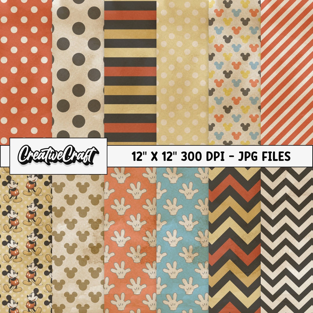 12 Mickey Vintage Digital Papers 300 DPI Maximum Quality, Mickey ...