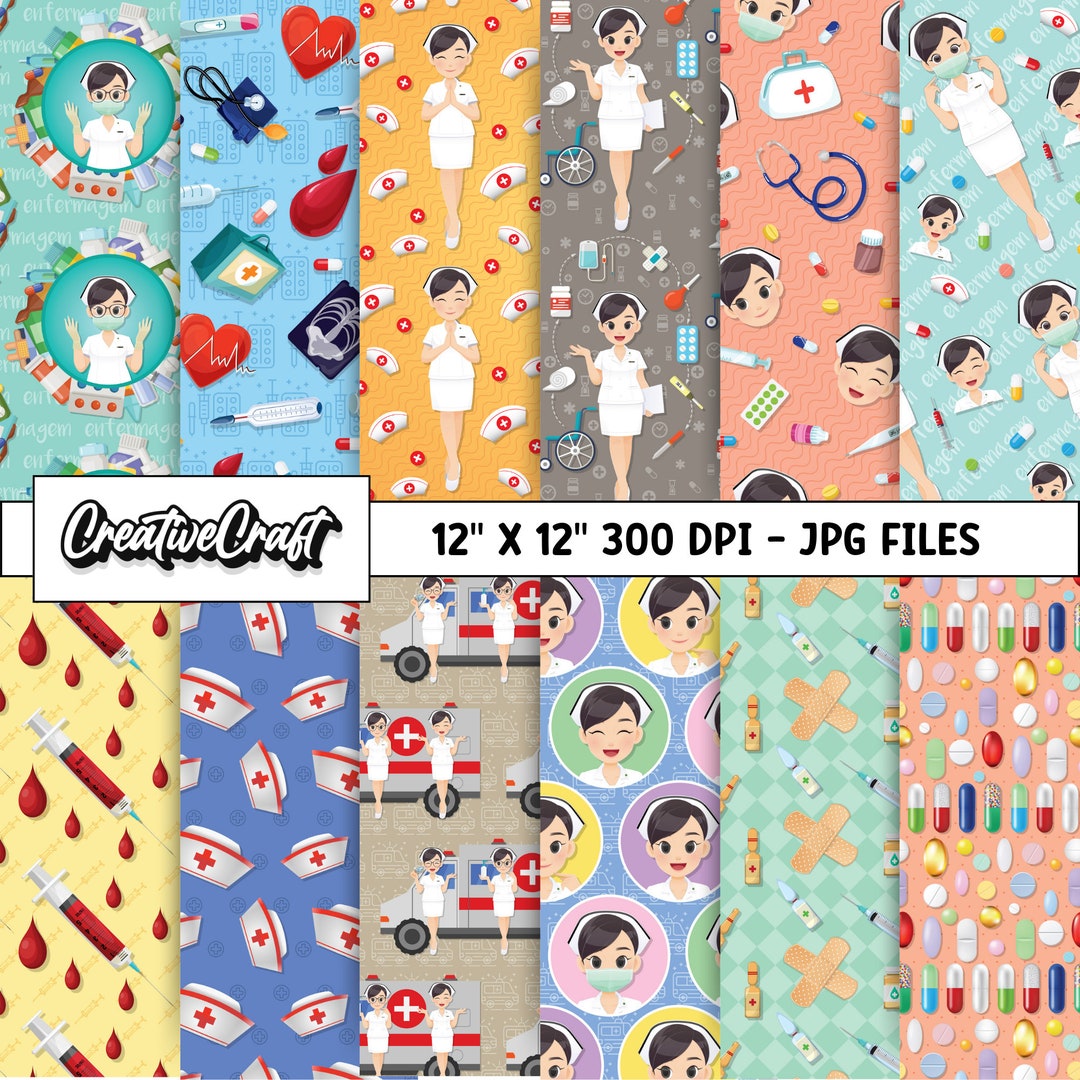 12 Nurse Doctor Medicine Digital Papers 300 DPI Maximum Quality ...