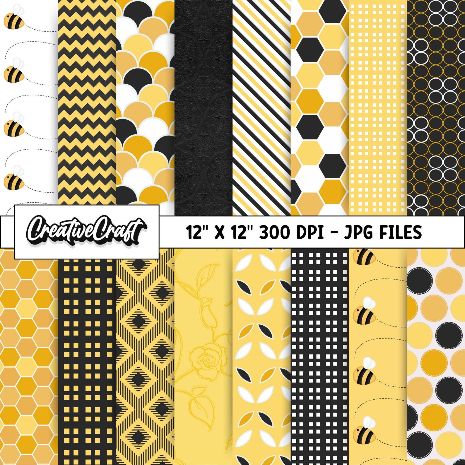 Kit Honey Bee Digital Paper and Clipart 300 DPI Maximum Quality,honey ...