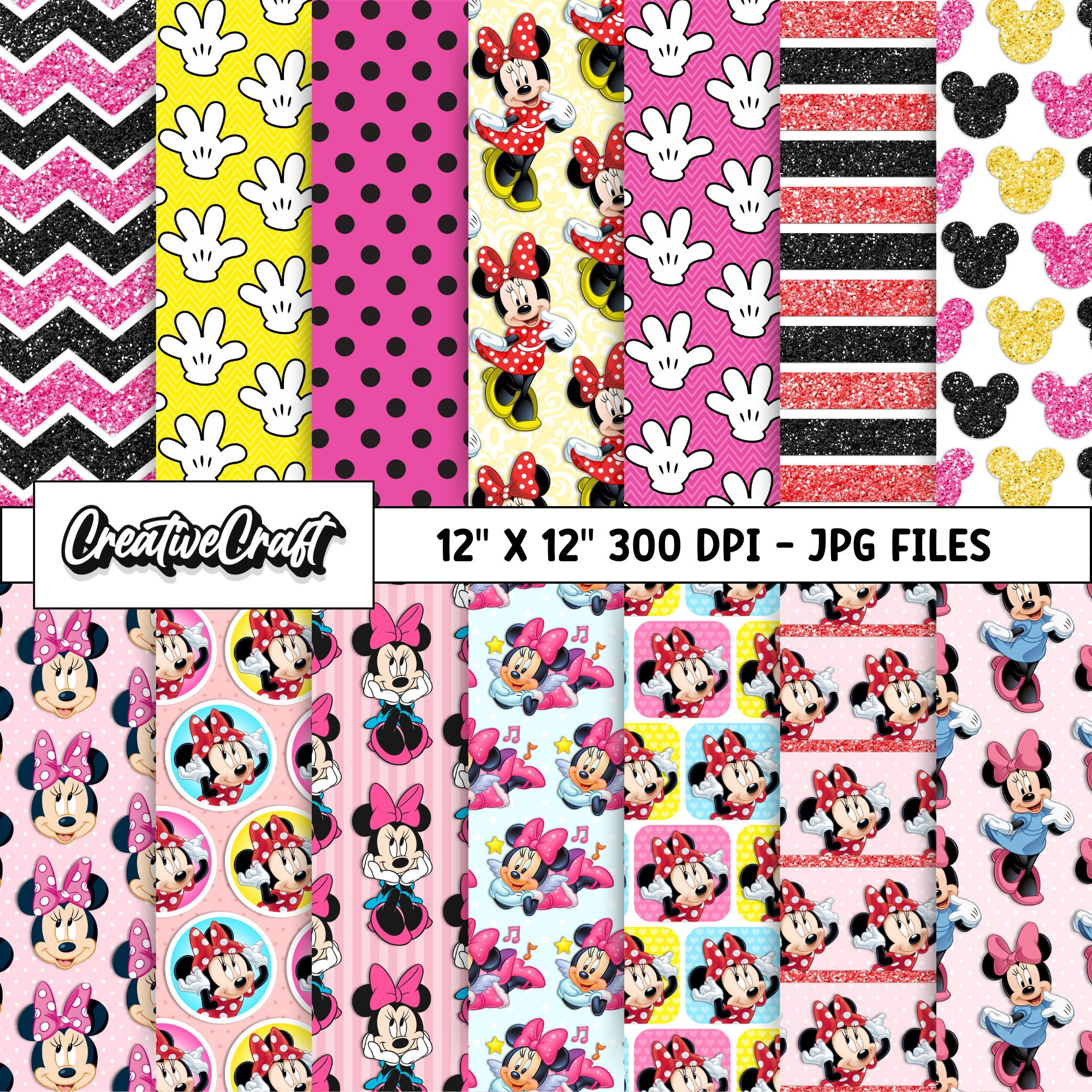 14 Minnie the Mouse Digital Papers 300 DPI Maximum Quality, Minnie ...