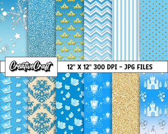 Digital Scrapbook Papers Blue and Silver Cinderella Patterns INSTANT ...