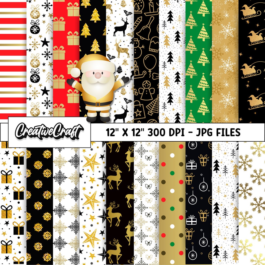 20 Christmas Gold Digital Papers 300 DPI Maximum Quality, Christmas ...