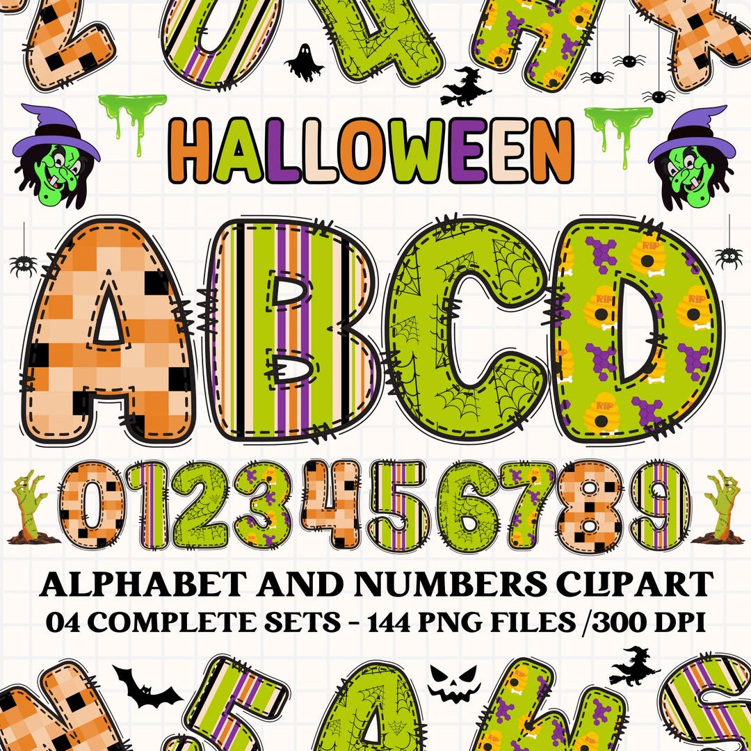 Halloween Alphabet Clipart PNG. 4 Styles With Halloween Cliparts ...