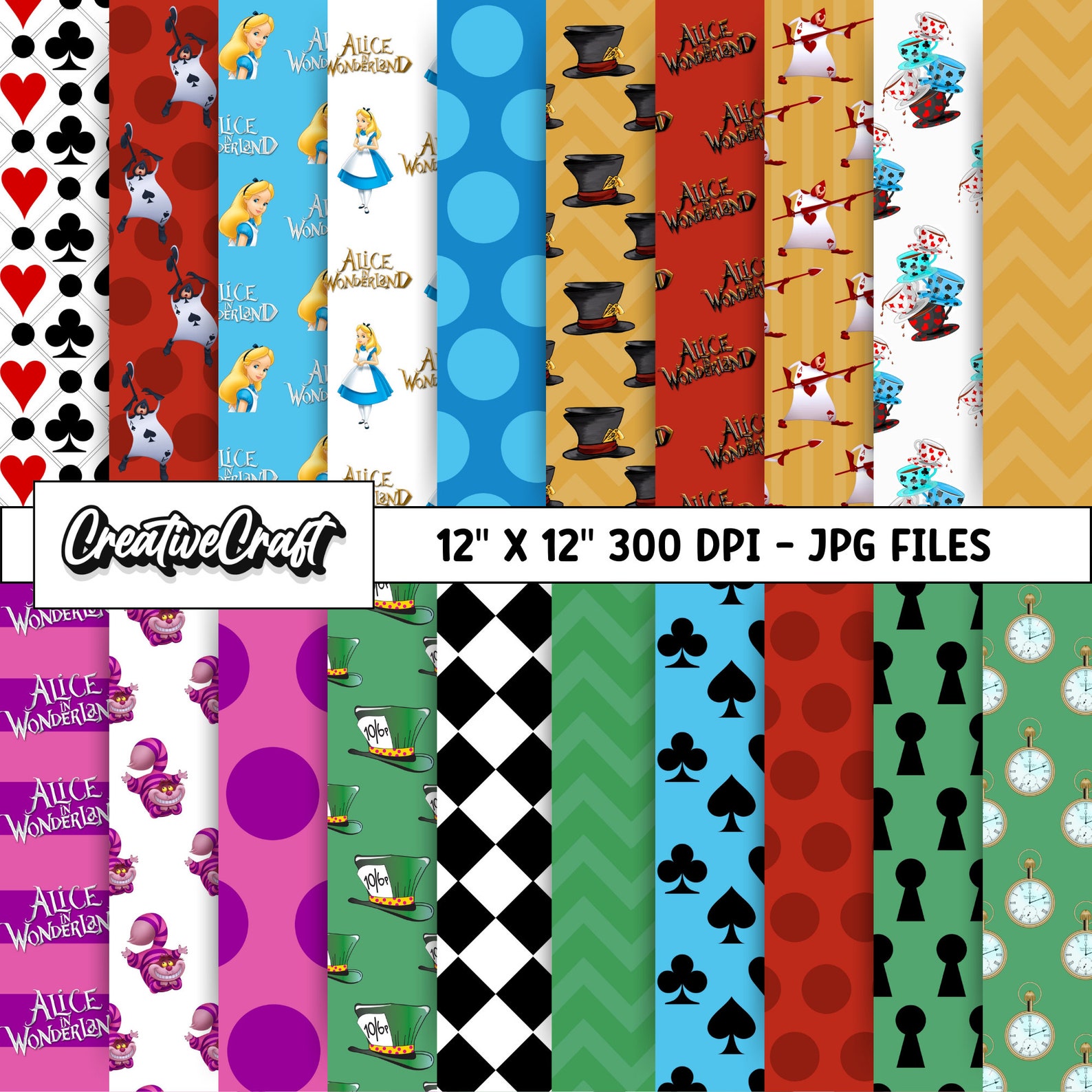 20 Alice in Wonderland Digital Papers 300 DPI Maximum Quality, Alice ...