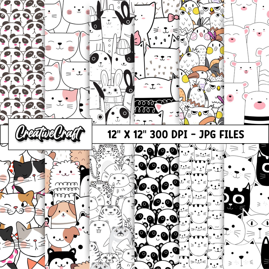 12 Cute Animals Digital Papers 300 DPI Highest Quality, Cute Animals ...
