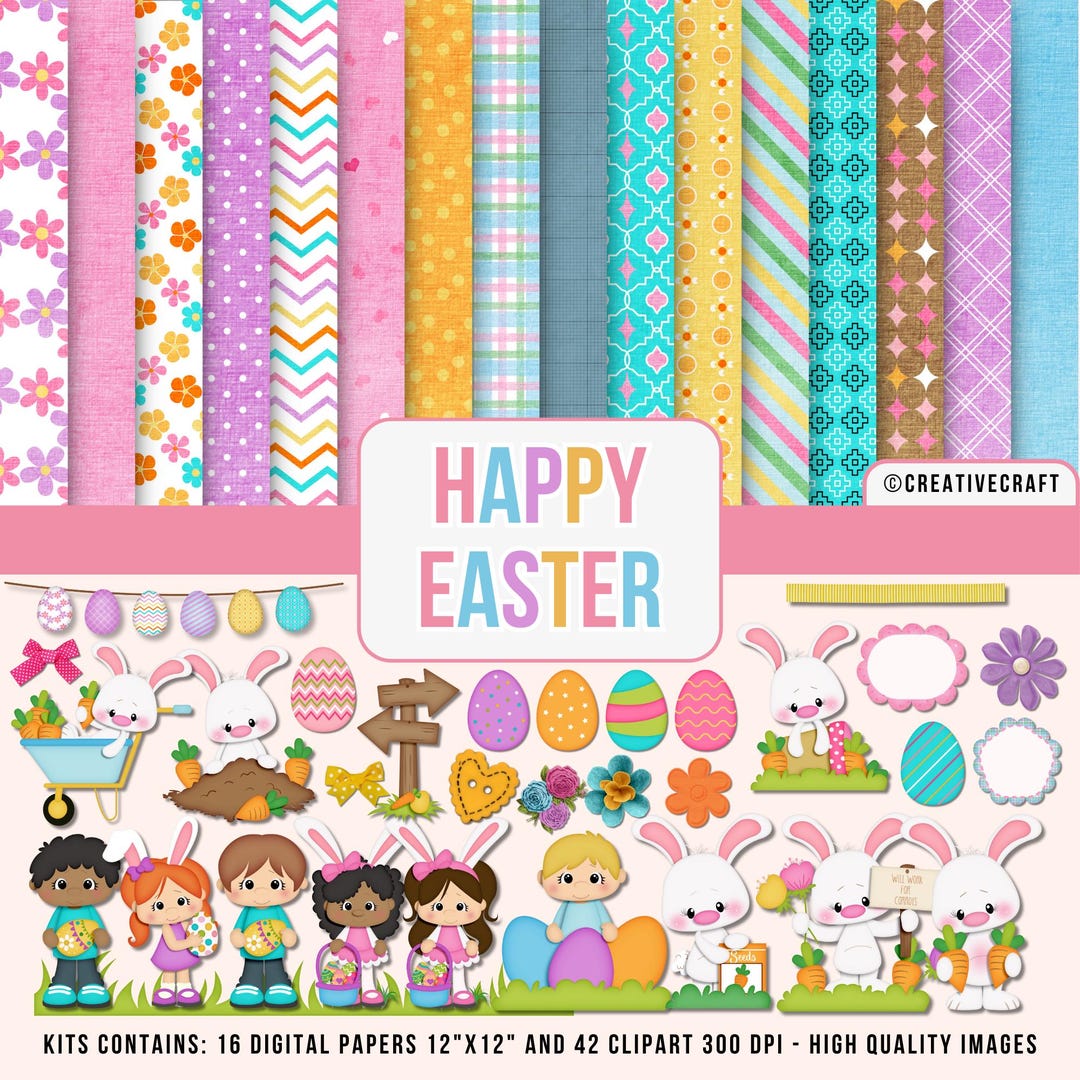 Kit Easter Day Digital Paper and Clipart 300 DPI Maximum Quality ...