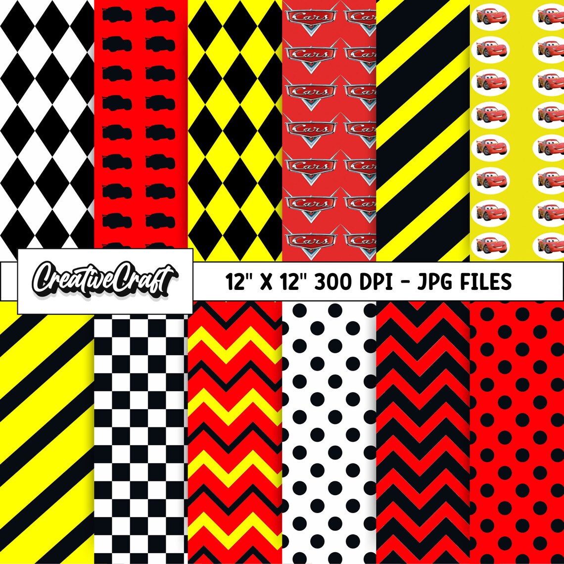 12 Lightning Mcqueen Digital Papers 300 DPI Maximum Quality, Lightning ...