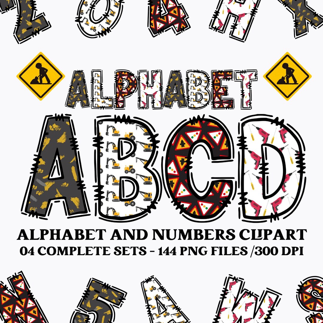 Construction Alphabet Clipart PNG. 4 Styles With Construction Clipart ...