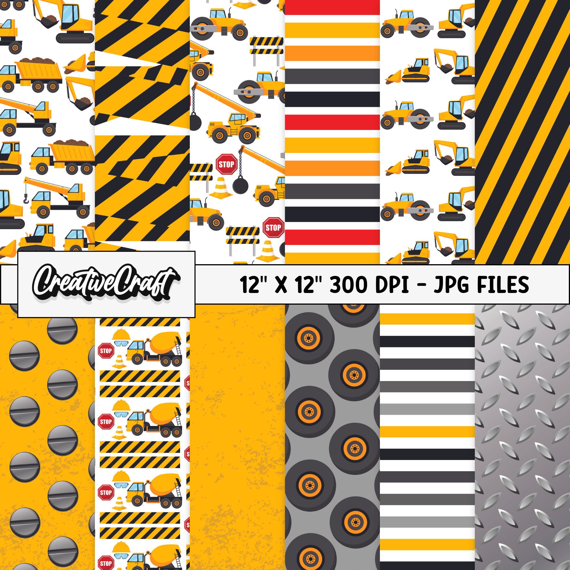 12 Construction Digital Papers 300 DPI Maximum Quality, Construction ...
