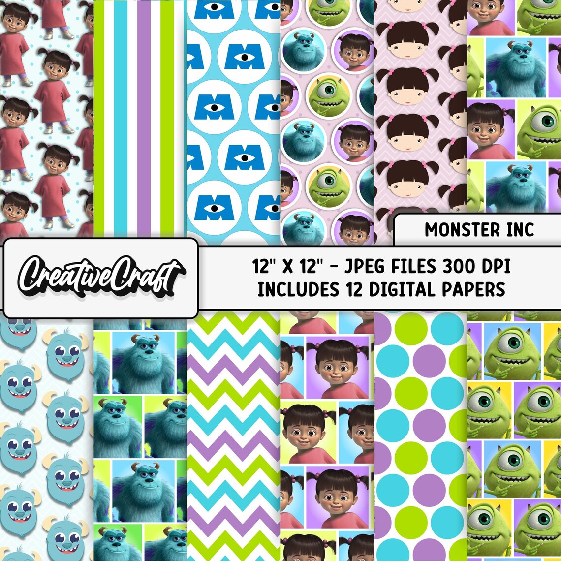 12 Monster Inc Digital Papers 300 DPI Maximum Quality, Monster Inc ...