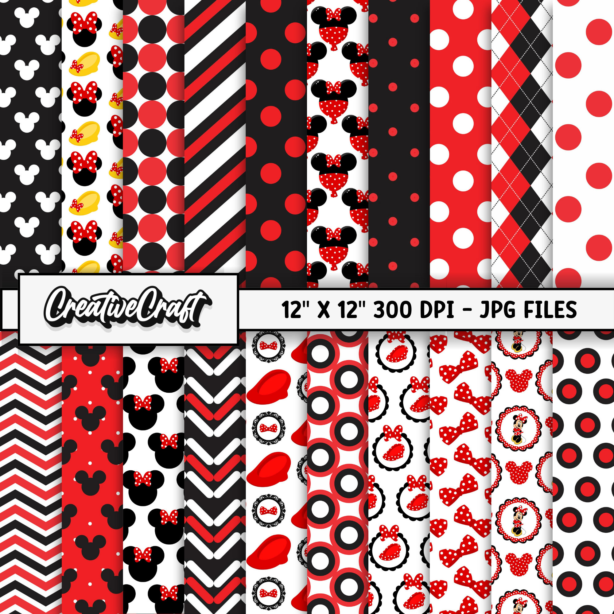 20 Minnie the Mouse Digital Papers 300 DPI Maximum Quality, Minnie ...