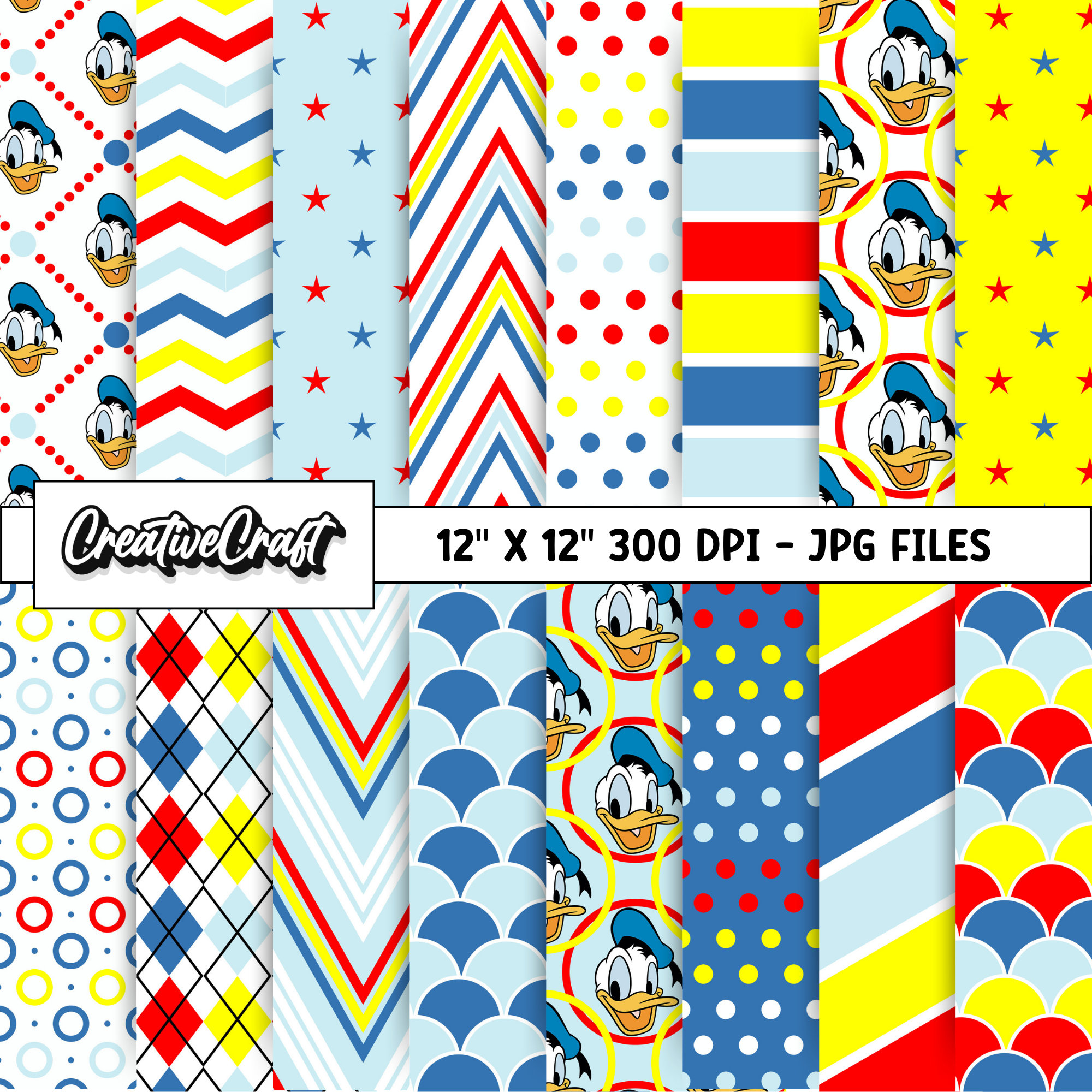 16 Donald Duck Digital Papers 300 DPI Maximum Quality, Donald Duck ...