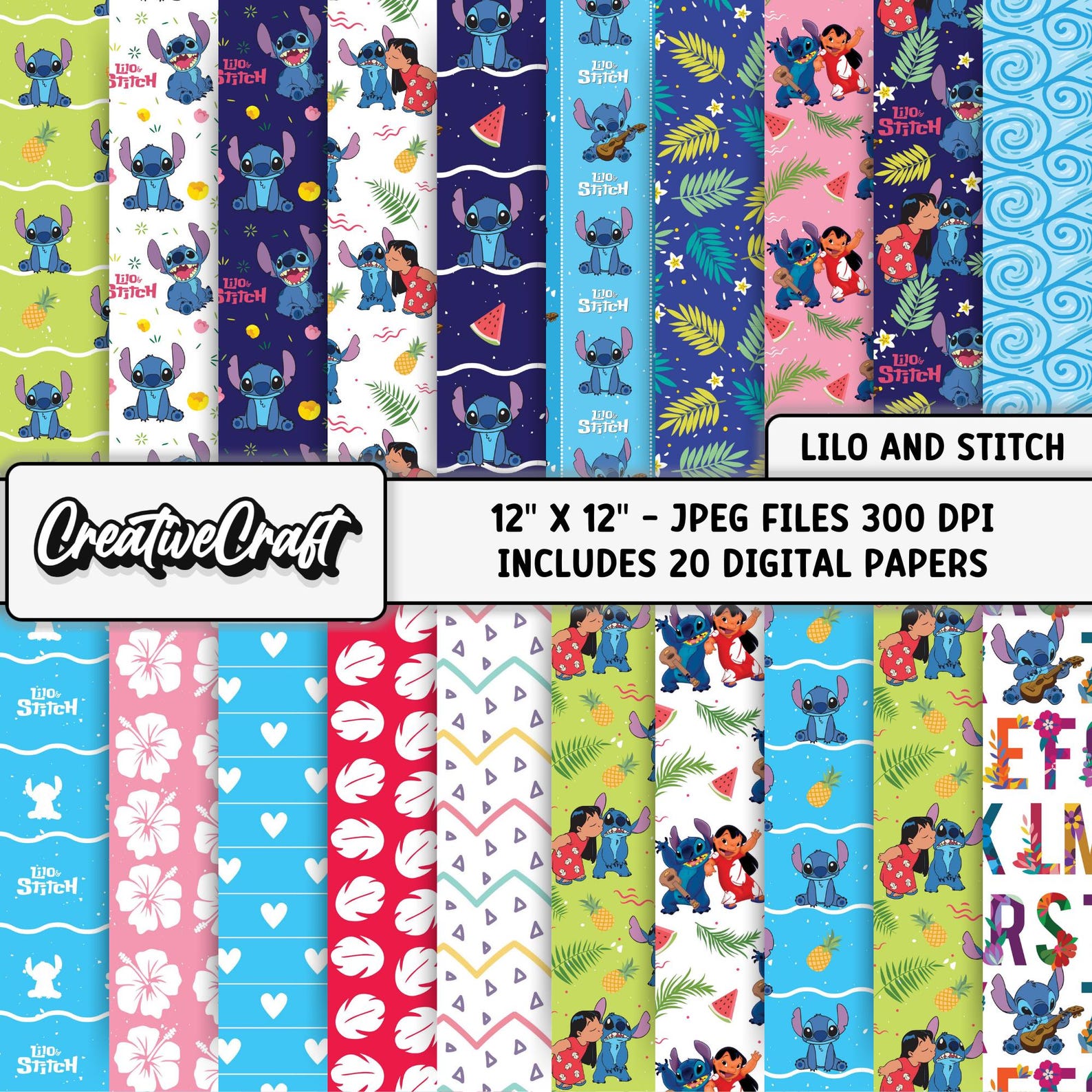 20 Lilo and Stitch Digital Papers 300 DPI Maximum Quality, Lilo and ...
