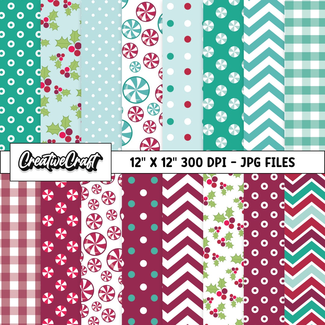 16 Christmas Candies Digital Papers 300 DPI Highest Quality, Christmas ...
