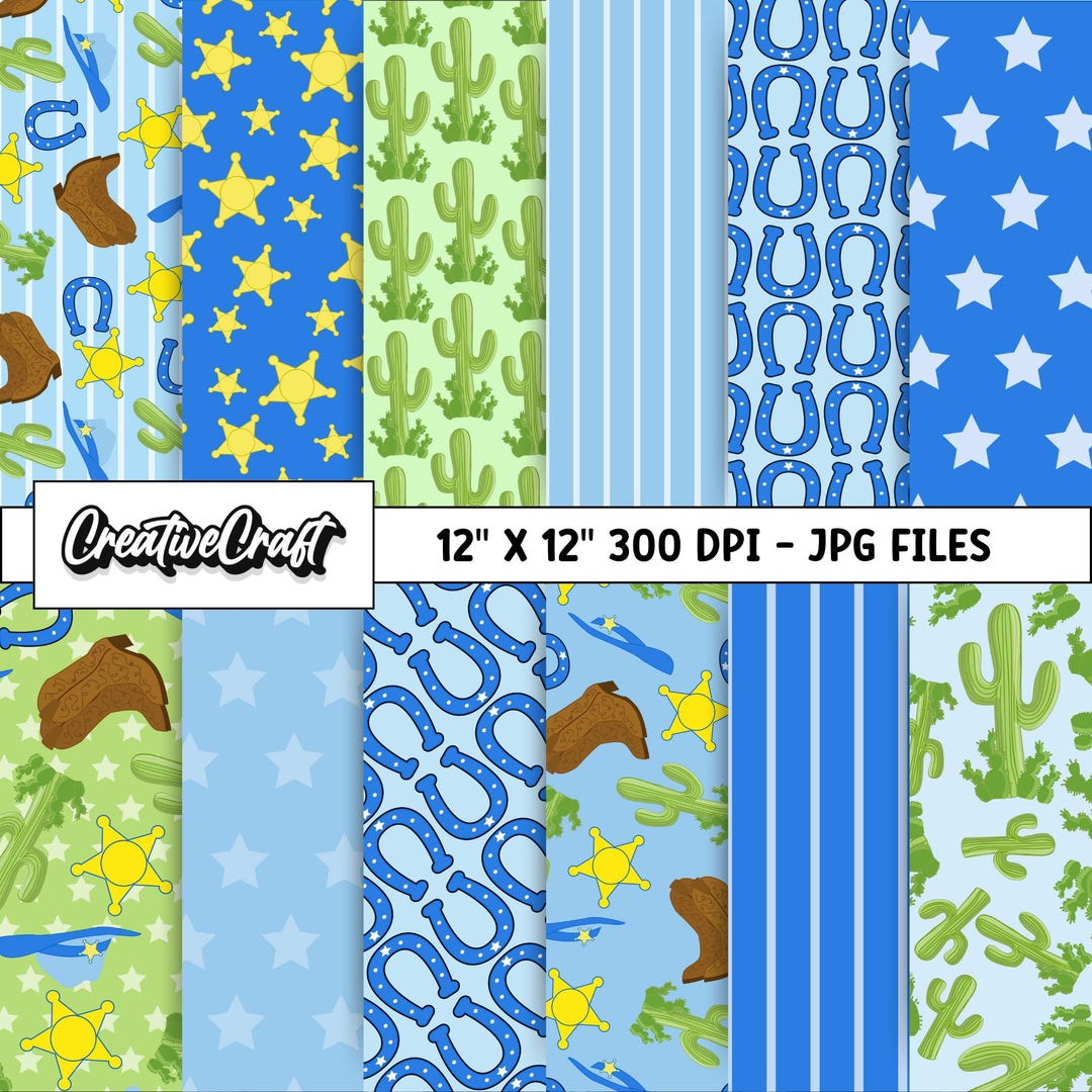 12 Western Cowboy Digital Papers 300 DPI Maximum Quality, Cowboy ...