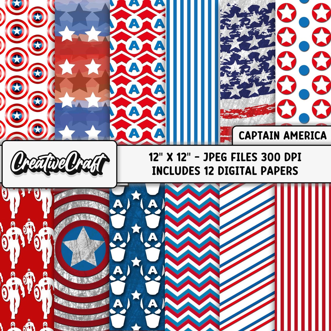 12 Captain America Digital Papers 300 DPI Maximum Quality, Captain ...