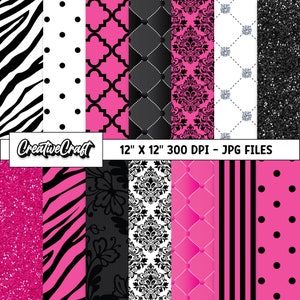 14 Pink Black Digital Papers 300 DPI Maximum Quality, Pink Black ...