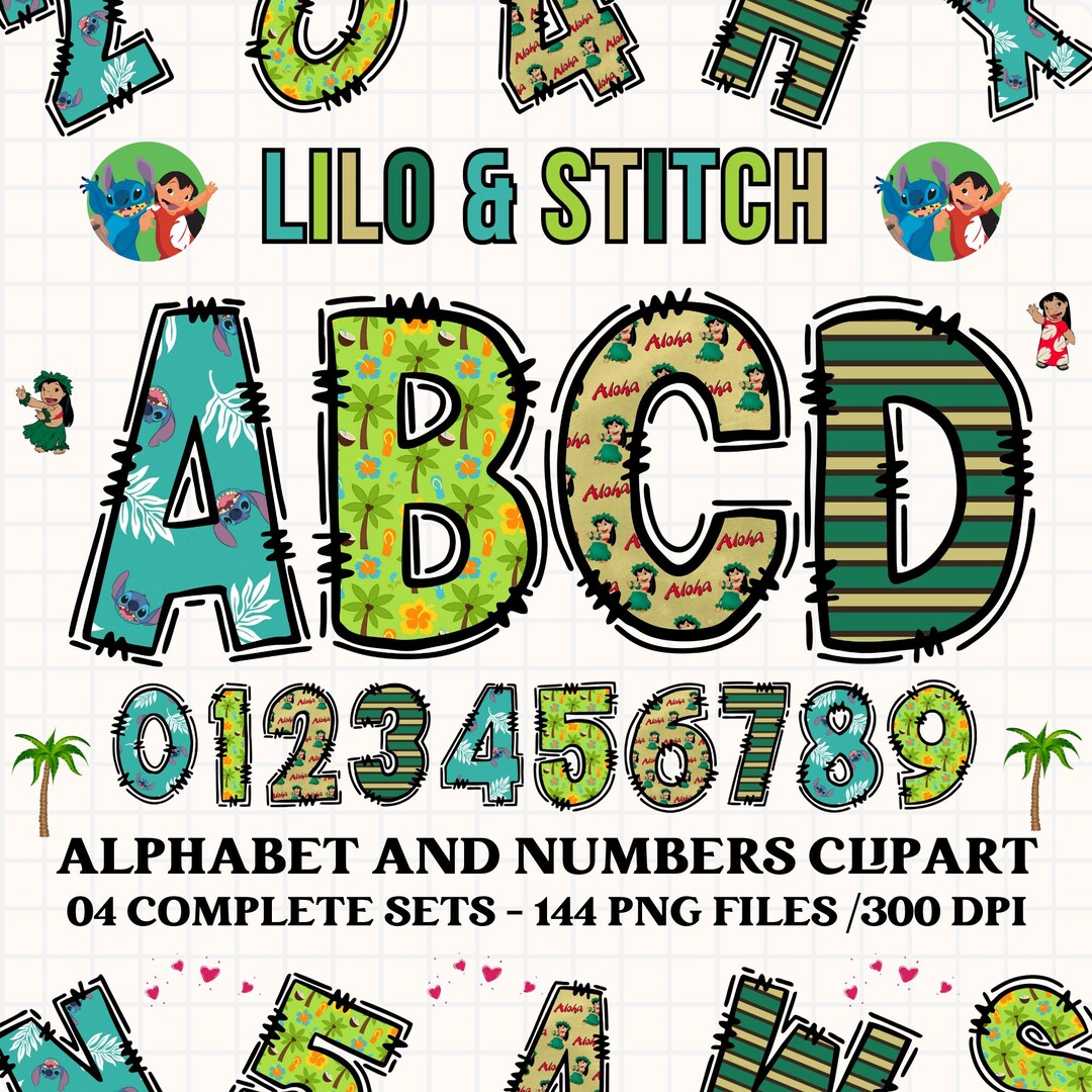 Lilo and Stitch Clipart Alphabet, Lilo Stitch Doodle Letters, Lilo ...