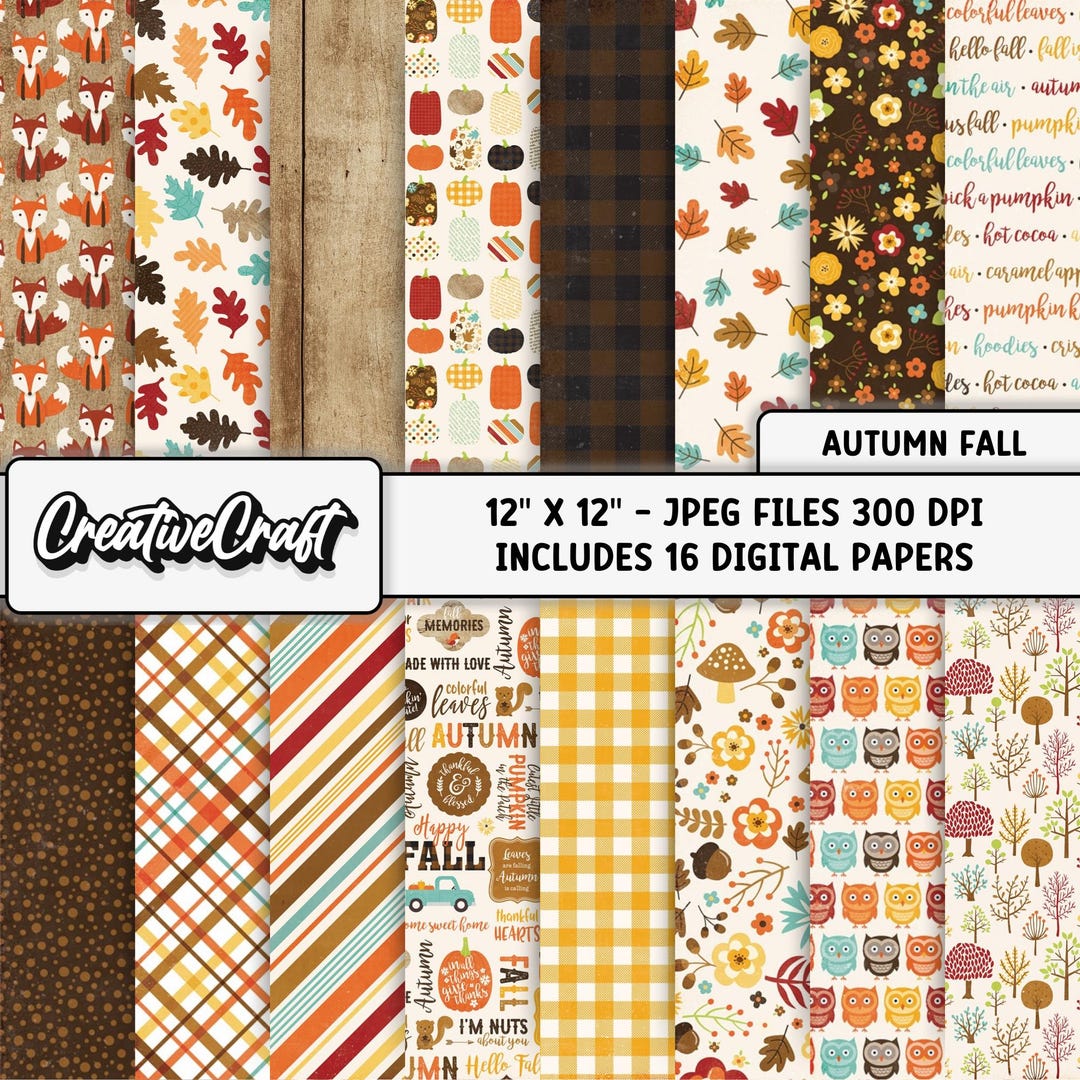16 Autumn Fall Digital Papers 300 DPI Maximum Quality, Autumn Fall ...