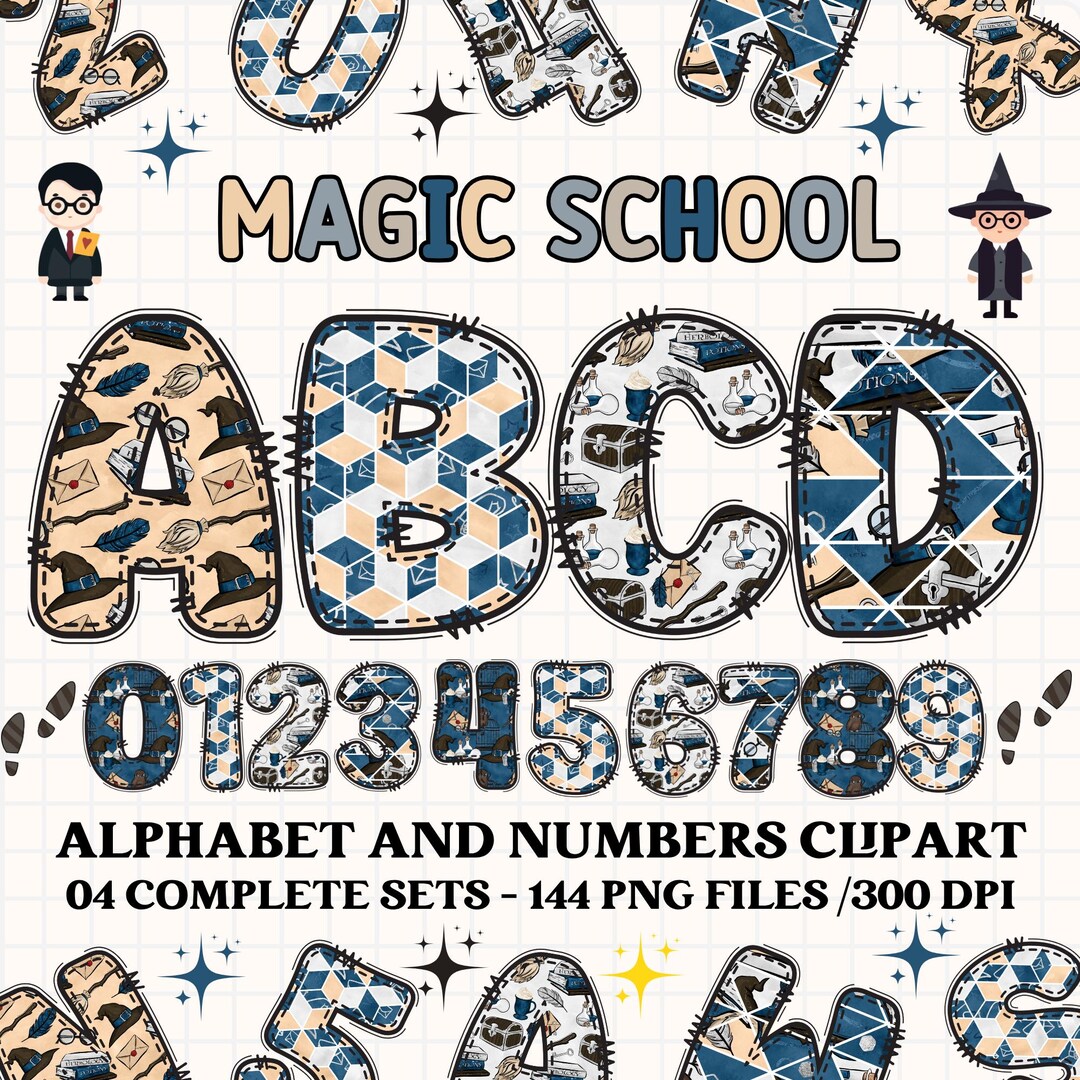 Wizard Magic School Alphabet Clipart PNG. 4 Styles With Wizard Cliparts ...
