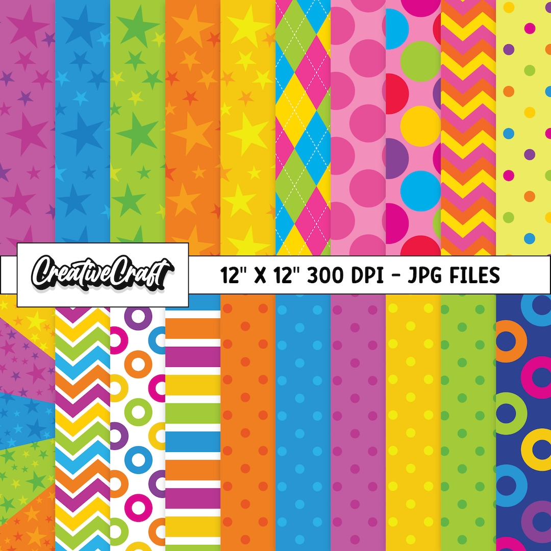 20 Colored Stars Digital Papers 300 DPI Highest Quality, Colored Stars ...
