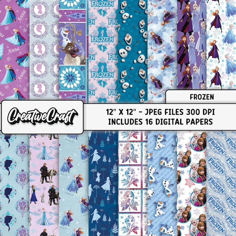 16 Princess Frozen Digital Papers 300 DPI Maximum Quality, Frozen ...