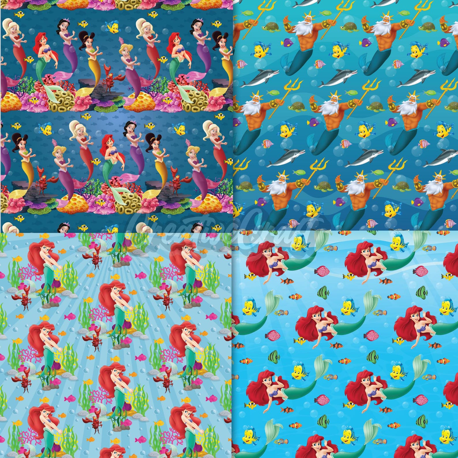 12 Little Mermaid Digital Papers 300 DPI Maximum Quality, Princess ...