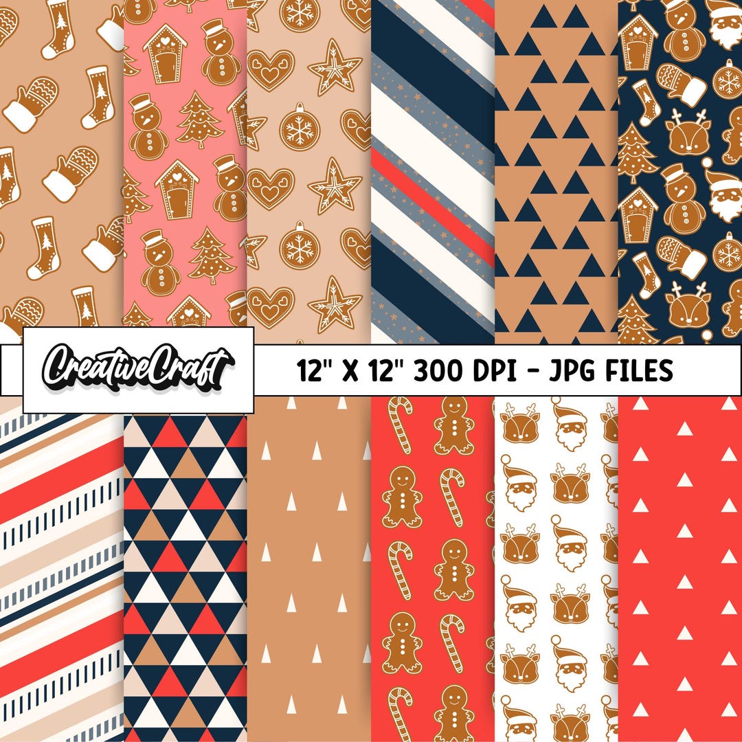 12 Christmas Gingerbread Man Digital Papers 300 DPI Maximum Quality ...