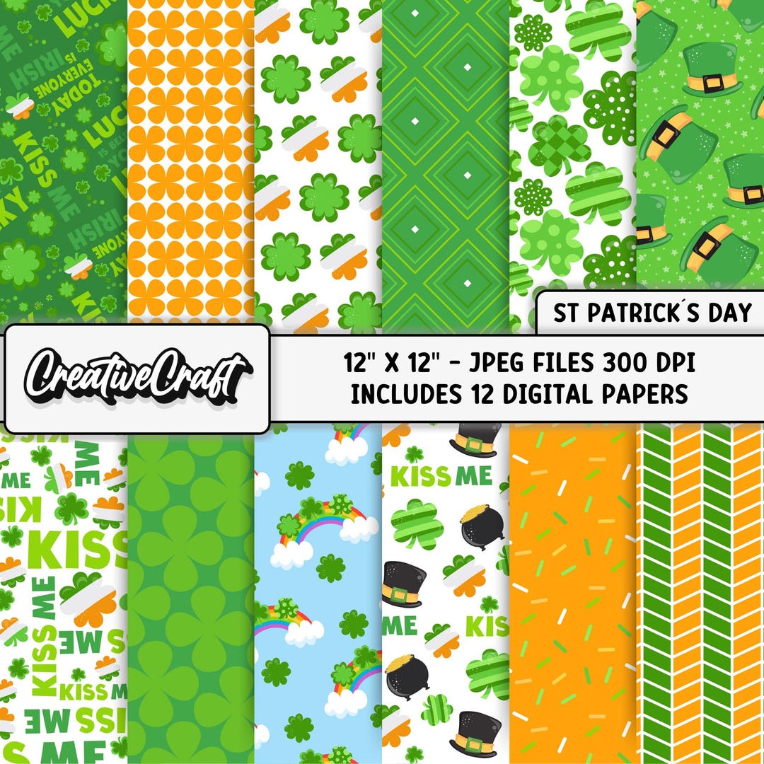 12 St Patricks Day Digital Papers 300 DPI Highest Quality, St Patricks ...