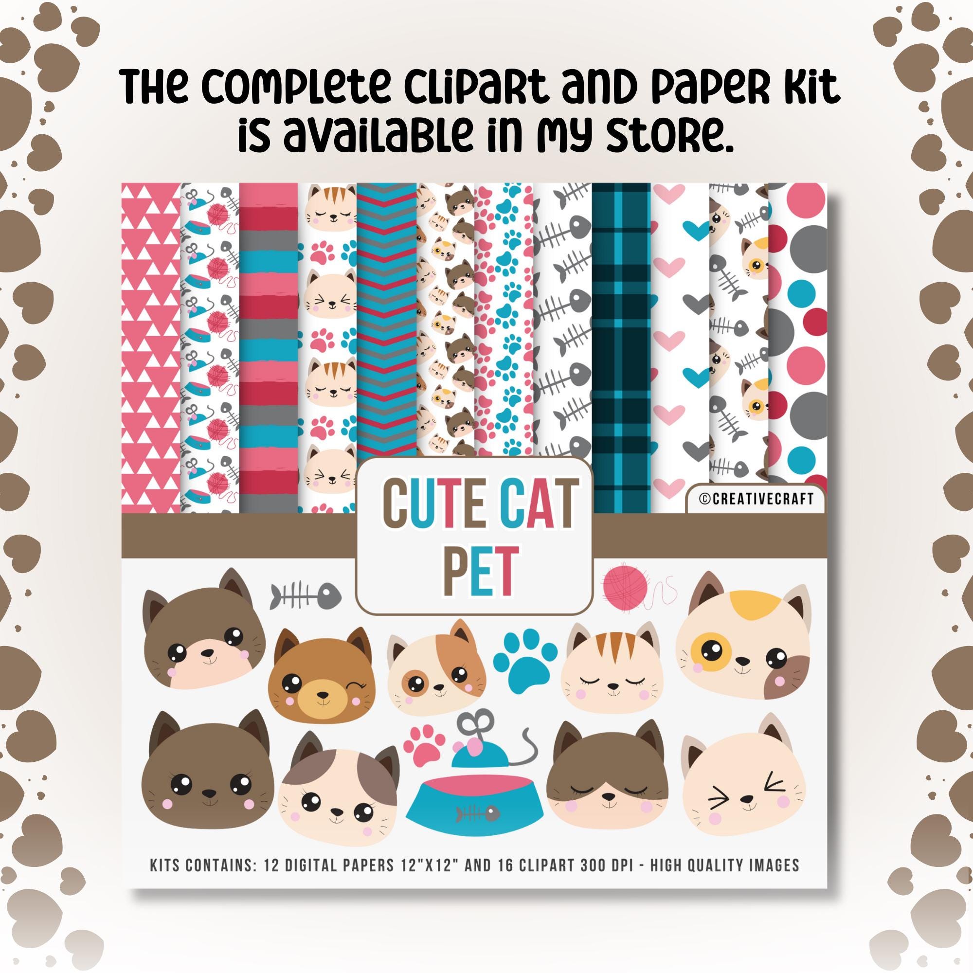 12 Cute Cats Digital Papers 300 DPI Highest Quality, Cute Cats ...