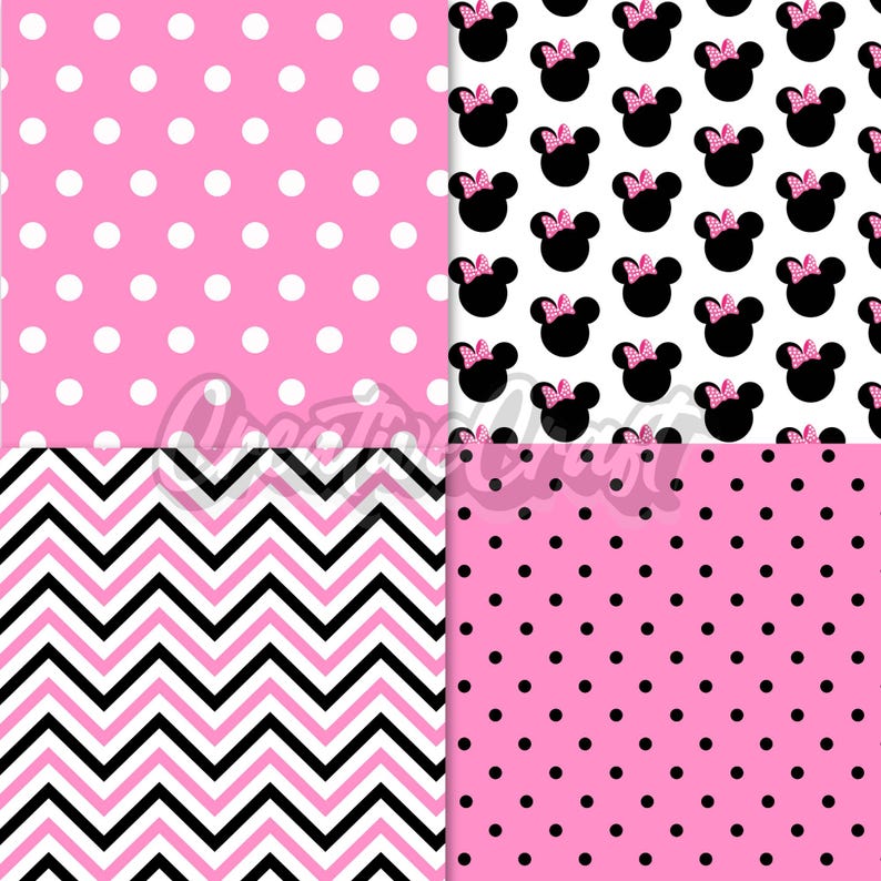 16 Minnie the Mouse Digital Papers 300 DPI Maximum Quality, Minnie ...